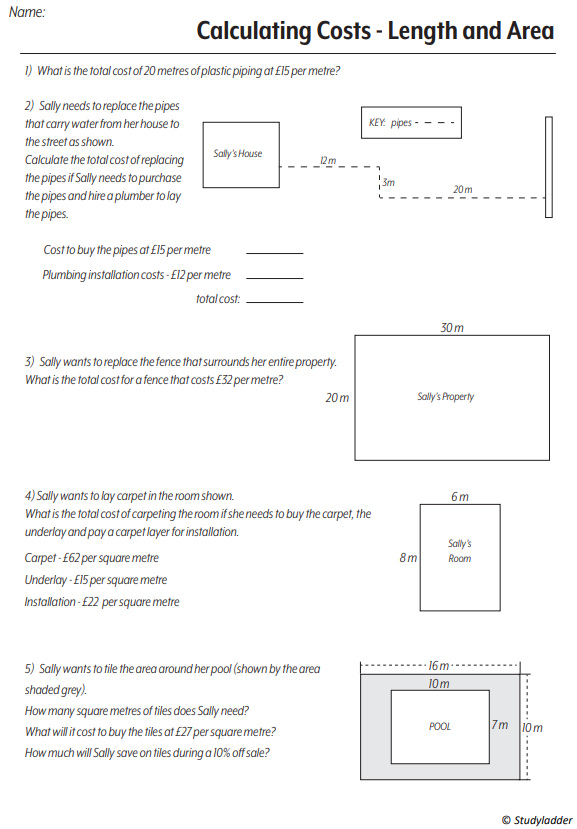 Money - length and area - Studyladder Interactive Learning Games