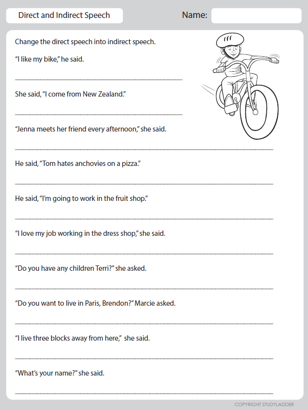 Direct And Indirect Speech Worksheets For Grade 5 Your Home Teacher