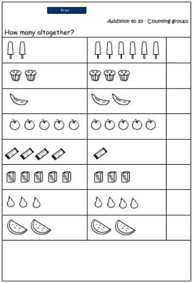 Addition Of Numbers Up To 10