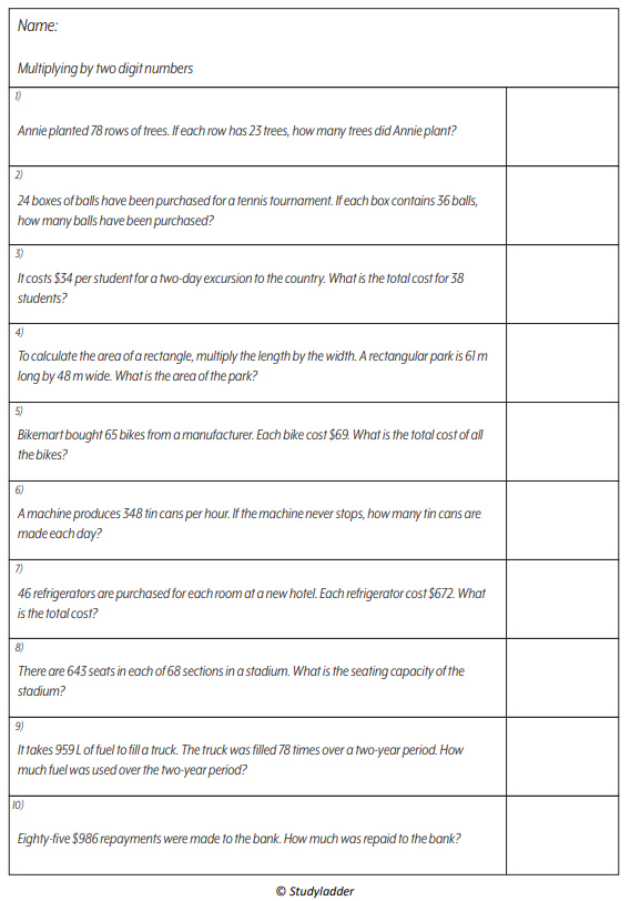 Multiplying By 2 Digit Numbers problem Solving Studyladder 